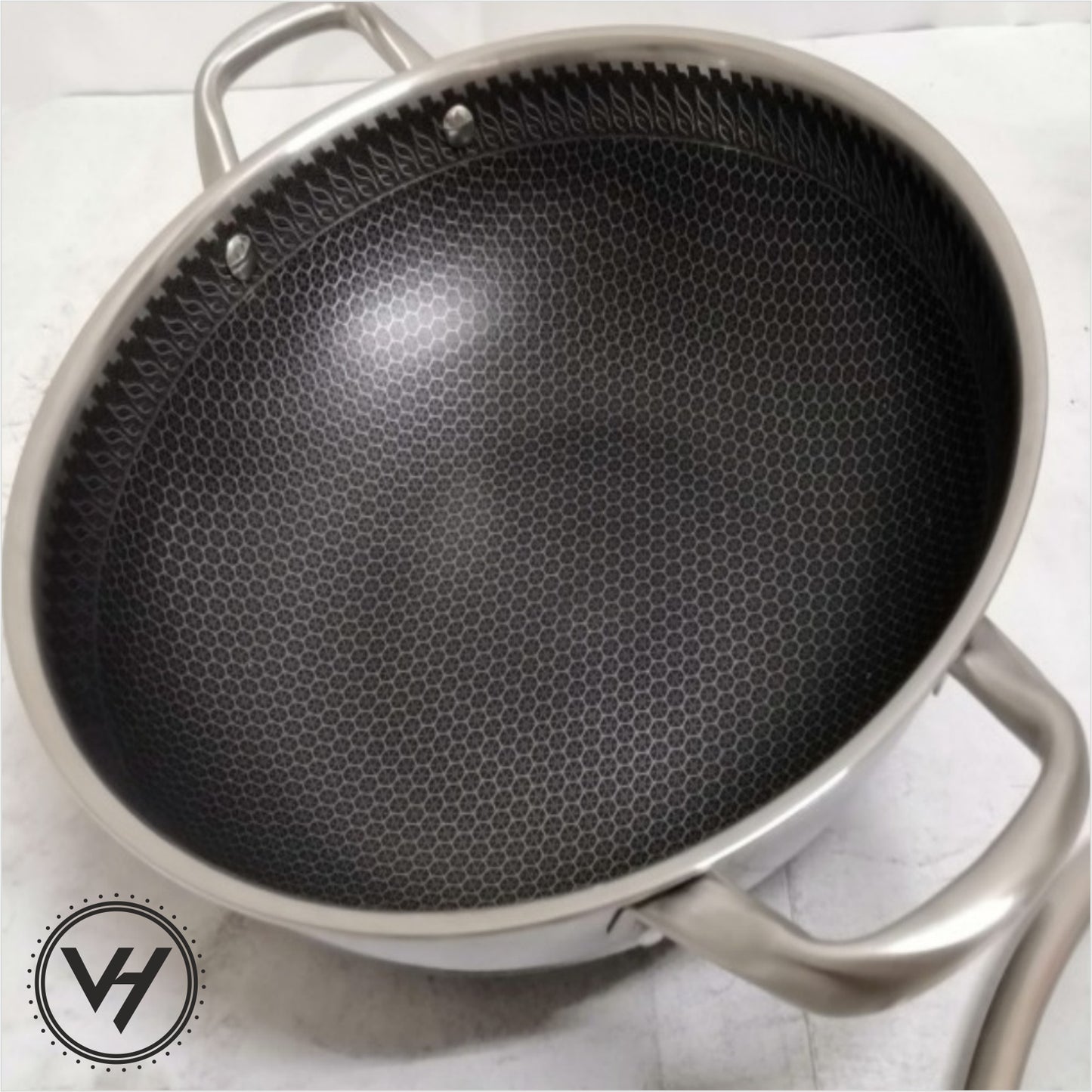 32 CM Wok Honeycomb Hybrid 3 ply SUS 304 grade stainless steel with do ...