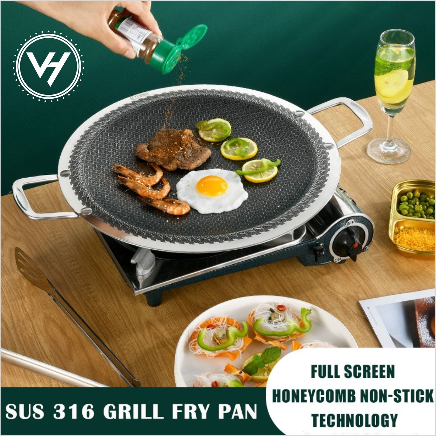 Grill Plate ( Tava) with double Ear Handle Size-36.5cm three ply honey ...