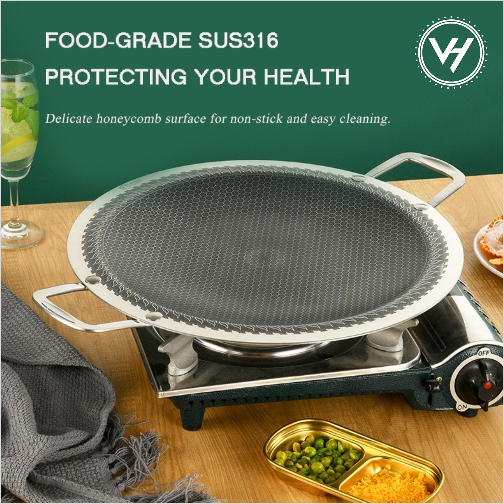 Grill Plate ( Tava) with double Ear Handle Size-36.5cm three ply honey ...